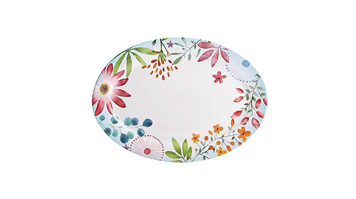 Bico Flower Carnival Ceramic 16-inch Oval Platter - Stylish & Safe Serving