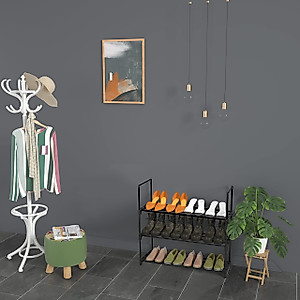 BIWHALE 3-Tier Stackable Shoe Rack, Expandable & Adjustable Fabric Shoe Shelf Storage Organizer, Black