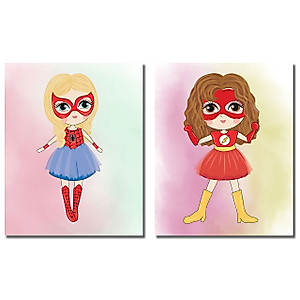 Cute Superhero Girls Wall Art Prints - Superhero Posters for Girls, Playroom Pictures for Kids, Heroic Bedroom Artwork, Inspirational Prints for Rooms - Unframed Set of 8 (8x10")