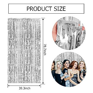 2 Pack Silver Backdrop Curtain Party Decorations Foil Fringe Backdrop Silver Tinsel Streamers Birthday Bachelorette New Year Christmas Wedding Baby Shower Disco Party Decorations