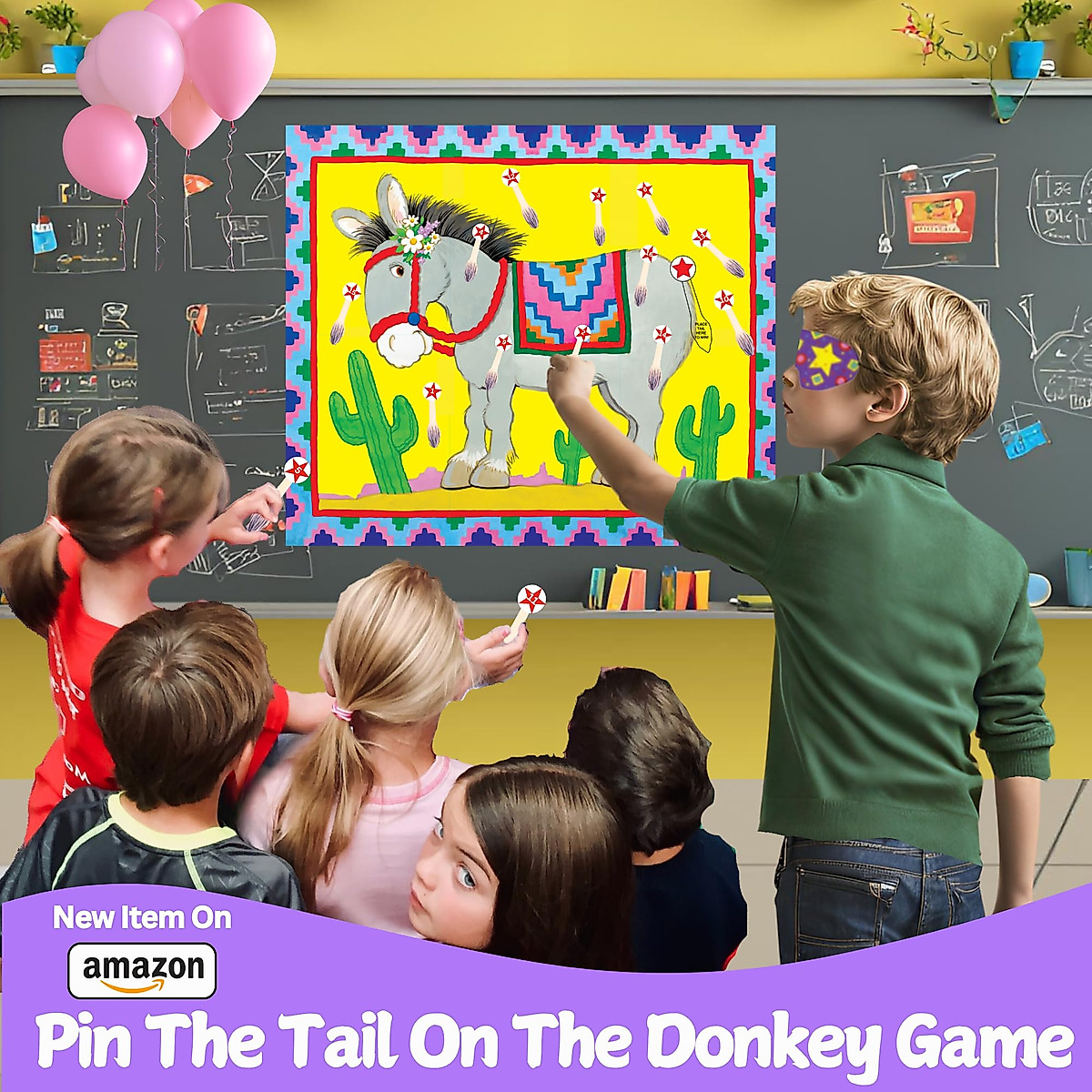 Pin The Tail On The Donkey Game For Kids - Super Cute & Fun Design! Makers Since 1965. Reusable Stickers, Poster & Blindfold. Add To Your Birthday Party Decorations, Party Supplies Or Carnival Games.