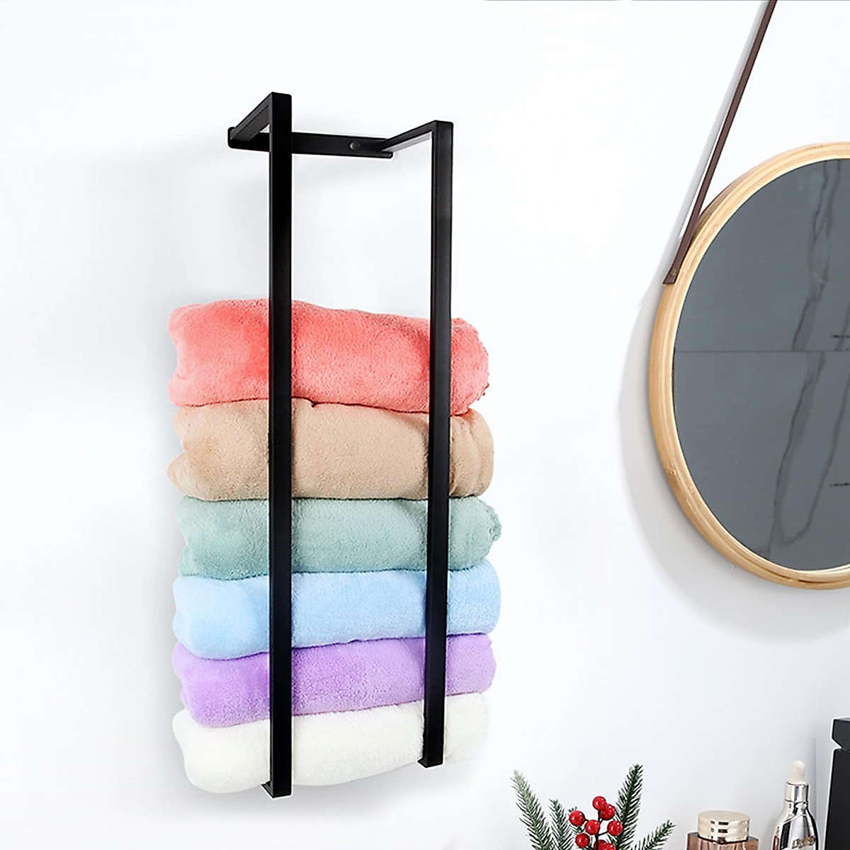 Spotact Stainless Steel Wall Mounted Towel Rack Black 16.34 * 7.95 * 5.63 in Storage Organizer Holder Modern Industrial Large Shelf for Bathroom Spa Shower Tub Décor