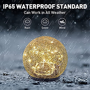Garden Solar Lights Cracked Glass Ball Waterproof LED for Outdoor Decor Decorations Pathway Patio Yard Lawn, Warm White 2 Globe (3.9”)