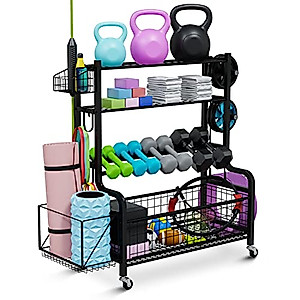 Aestoria Home Gym Storage Rack - Weight Rack for Home Gym with Easily Removable Side Accessories - Versatile Gym Organization for Home Gym with Larges 2.5 Inches Wheels