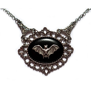 Moon Maiden Jewelry Gothic Victorian Silver Framed Bat Cameo Necklace
