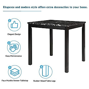 5-Piece Dining Table Set, Counter Height Kitchen Table Set, Faux Marble Top Dining Table with 4 Black Upholstered Chairs, Black