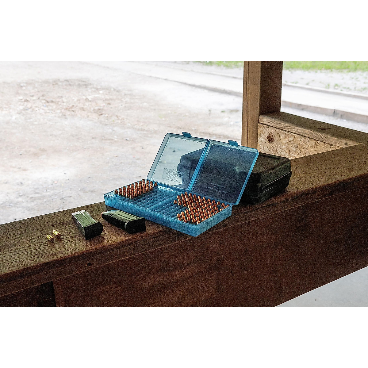 MTM Case-Gard P-200 Series Flip Top Handgun Ammo Box .45 ACP/.40 S&W and Similar Rounds Holds 200 Rounds Clear Blue