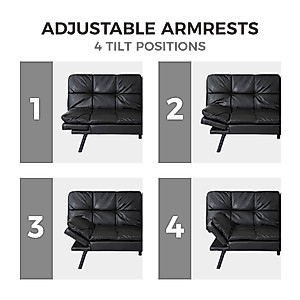 Anwick Futon Sofa Bed with Adjustable Armrests, Lounge Memory Foam Sleeper Couch, Convertible Loveseat Daybed for Modern Office, Apartment, Compact Living Room