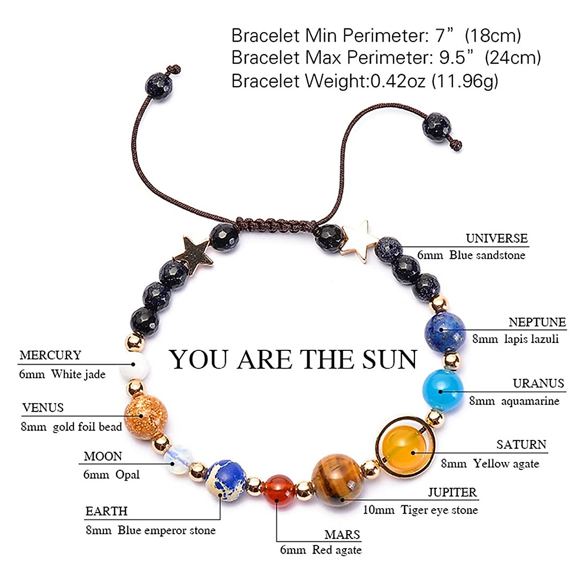 GelConnie Solar System Bracelet Universe Galaxy Bracelet The Eight Planets Guardian Star Bracelets Charm Stretch Bracelet Stone Beads Bracelet Meditation Relax Bangles Healing Gifts for Women, Men
