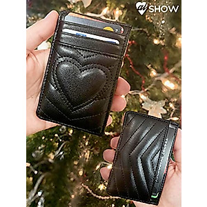 Quilted Leather Credit Card Holder for Women - Black