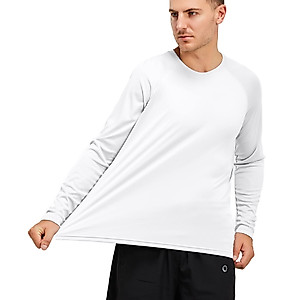 Men's UPF 50+ Long Sleeve Shirts UV Sun Protection Quick Dry Workout Shirts for fishing Running Hiking white S