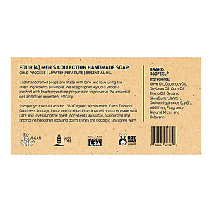 360 Feel Men's Soap bar Handmade -Masculine fragrance-, Patchouli, Pine Tar with Charcoal Beeswax,Citrus - Gift pack- Natural Men Soap- Gift for him Bay Rum, 4 Count (Pack of 1)