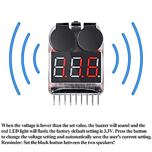 10 Pieces 2-in-1 Lipo Battery Voltage Tester Low Voltage Buzzer Alarm Battery Capacity Indicator Monitor for 1-8s Battery