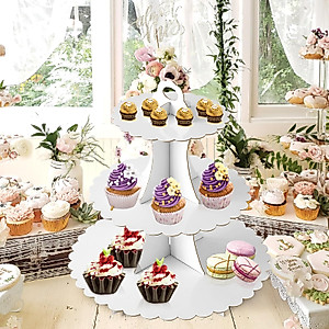 Soleebee 3-Tier Cupcake Stand, Cardboard Cupcake Tower, Dessert Cup Cake Stand Tower for Birthday Wedding Party Decoration, Cupcake Tier Stand 1 Set (White)