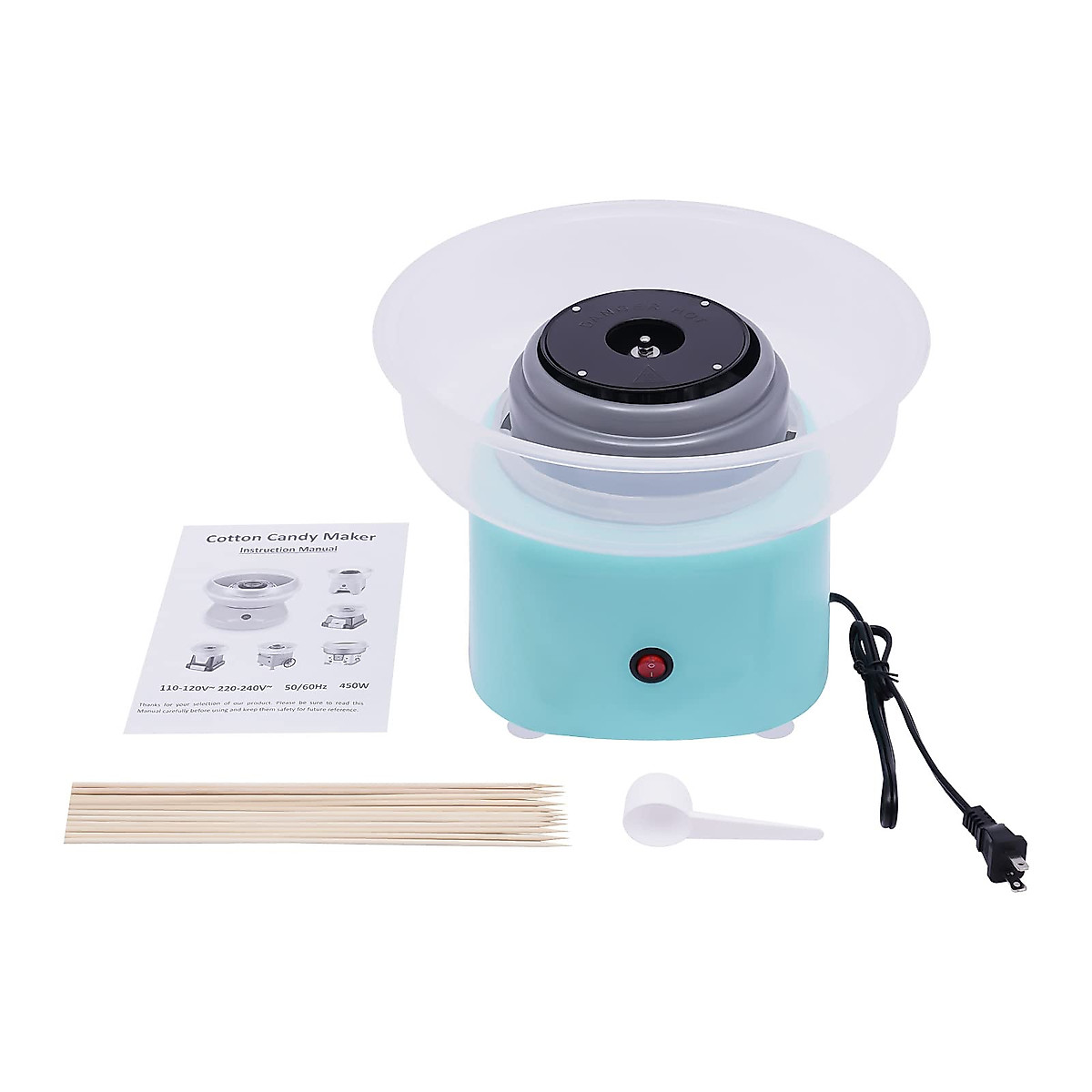Cotton Candy Maker, Electric Cotton Candy Machine for Kids with Large Anti-splash Tray, Sugar Scoop, Candy Sticks Cotton Candy Machine