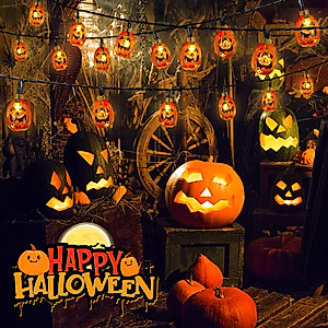 Oopswow 2 Pack Solar Powered Halloween Pumpkin String Lights, 20ft, 30 LEDs, 8 Lighting Models, Waterproof, Indoor/Outdoor Use