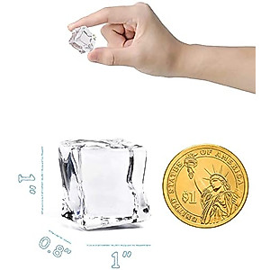 Clear Fake Ice Cubes, 100 PCS 1.0" Plastic Ice Cubes Acrylic Clear Ice Rock Diamond Crystals Square Fake Ice Cubes Display for Home Decoration Wedding Centerpiece Vase Fillers by DomeStar