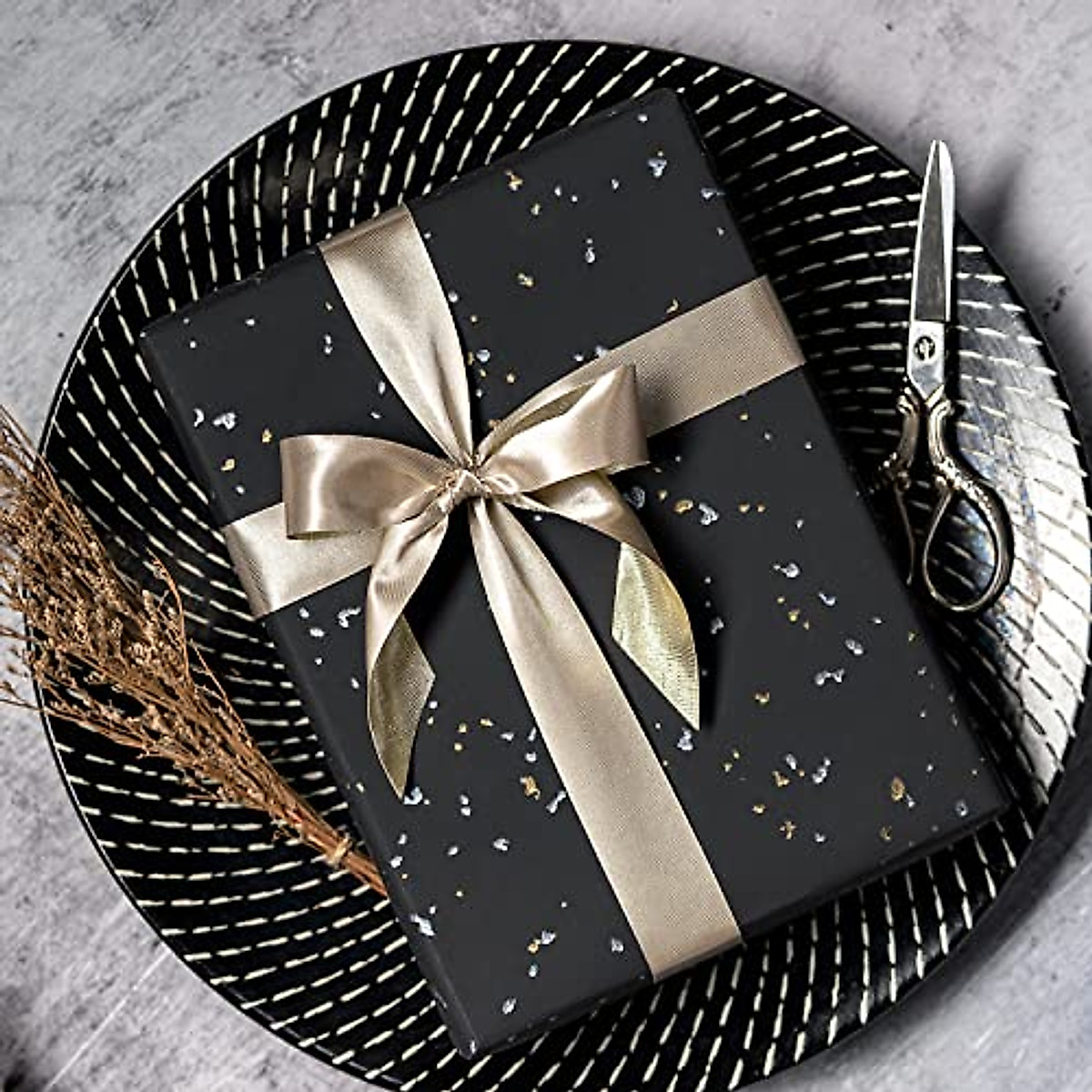 WRAPAHOLIC Wrapping Paper Roll - Mini Roll - 17 Inch X 16.5 Feet - Black Gold Foil Design with Silky Touch Perfect for Birthday, Holiday, Wedding, Baby Shower