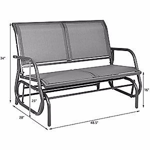 LUARANE Swing Glider Chair, Heavy-Duty Steel Frame 2-Person Outdoor Swing Bench, Sliding Rocker Double Seat Suitable for Backyard, Garden, Poolside, Lawn (Grey)
