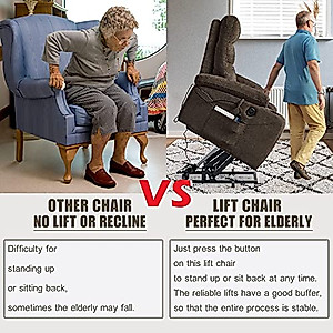 THIHOME Electric Power Lift Recliner Chair Sofa with Massage and Heat for Elderly, 3 Positions, 2 Side Pockets and Cup Holders, USB Ports, High-end Quality Fabric for Home Living Room Bedroom, Brown