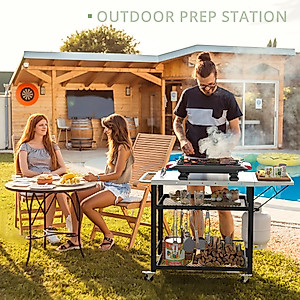LUE BONA 43.3" W x 19.7" D Outdoor Grill Cart Table with Foldable Side Table, Movable Pizza Oven Stand for Outside Patio, Three-Shelf Stainless Steel Flattop Outdoor Cooking Prep Table with Wheels