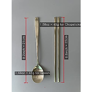 cozymomdeco Korean Made Traditional Pattern Engraved Chopsticks Spoon Set 18-10 Stainless Steel Gold Color 2SET