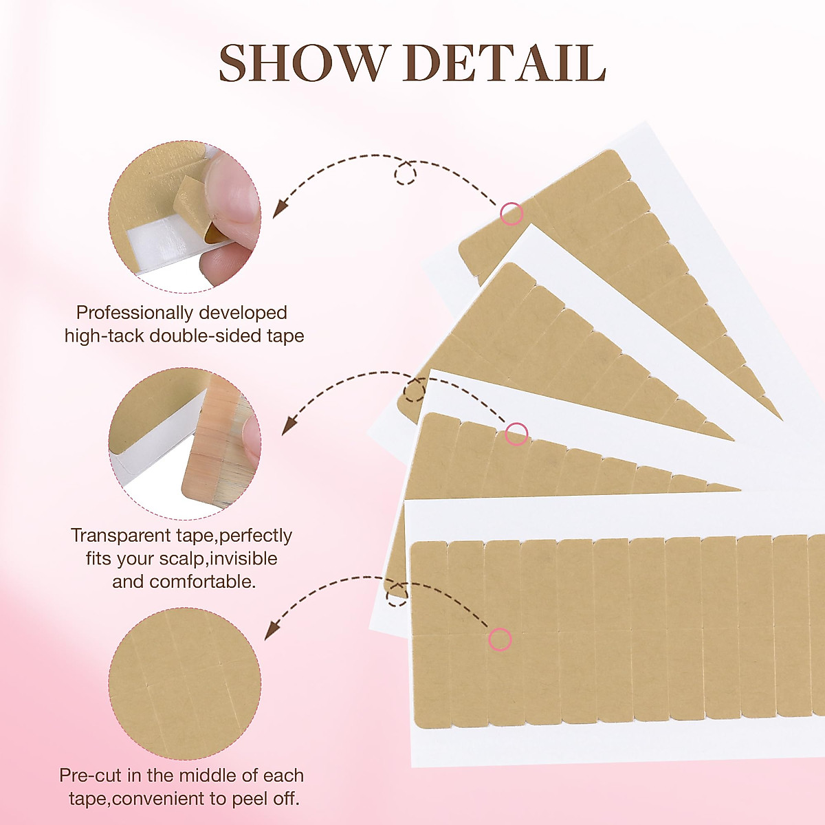 GOO GOO Hair Extension Tape Double Sided Adhesive Replacement Tape, Professional Strong Tapes for Tape in Hair Extensions 72pcs, 1.6 * 0.3inch per Piece