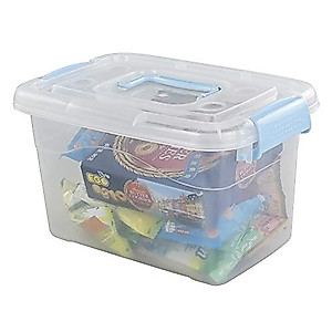 Ggbin 6 Quart Plastic Storage Box with Blue Latching Lid, Clear Bin Organizer, 4 Packs