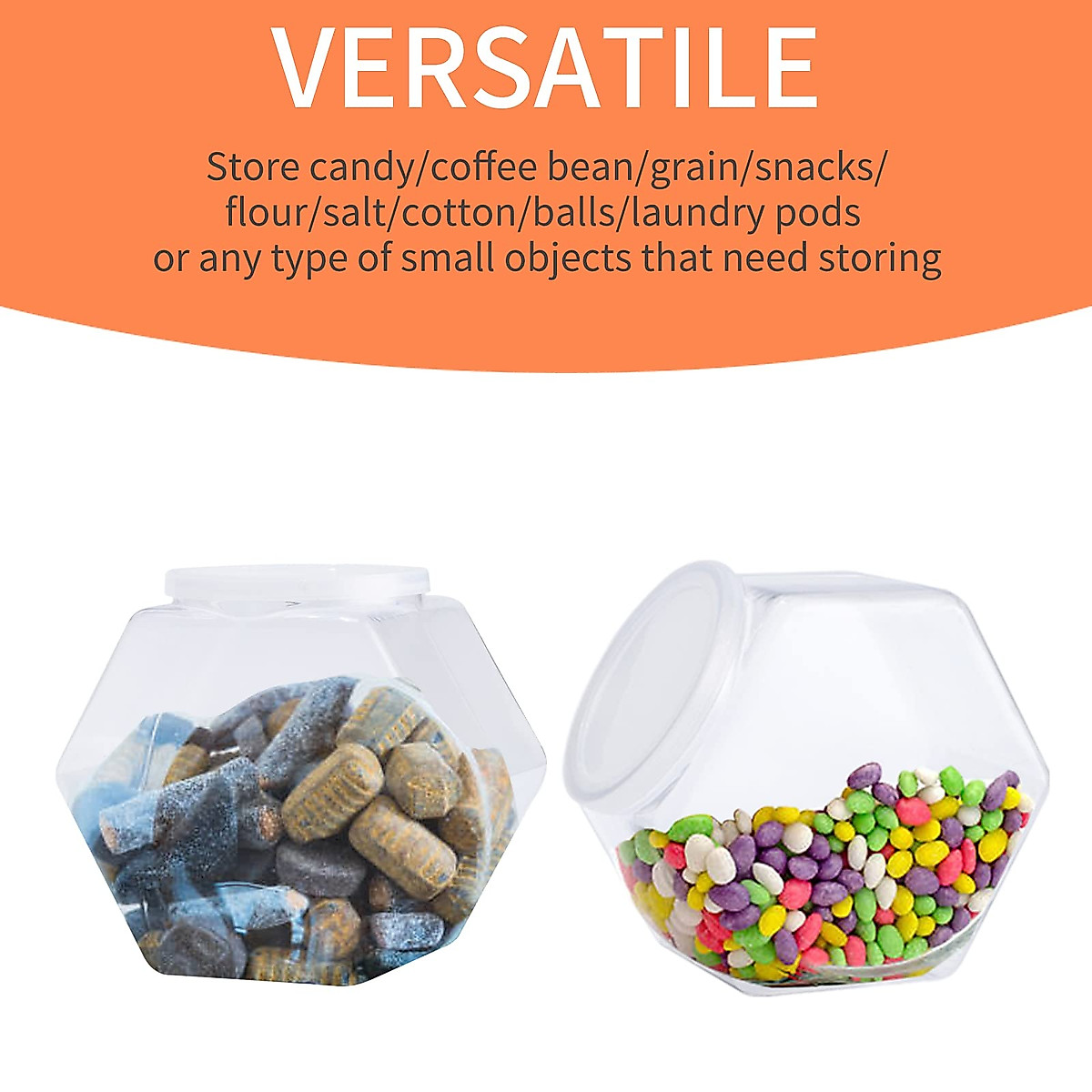 CAGSIG Candy jars with lids 4 Pack Plastic Candy Jars with Lid, Hexagon Candy Jars Cookie Jars for Kitchen, Clear Candy Containers for Snacks, Candy, Cookie, Dog Treats, Coffee Pod(30 OZ)