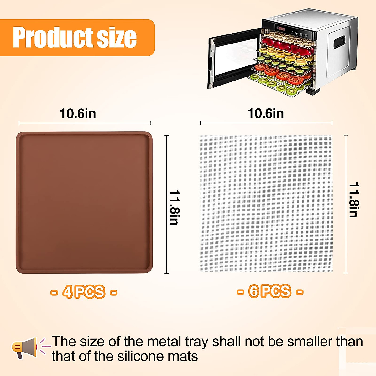4 Silicone Dehydrator Mats with Edge + 6 Mesh Dehydrator Sheets Reusable Non-stick Fruit Dehydrator Mats Compatible with Cosori CP267-FD Silicone Tray Liner for Fruits Meat Vegetables(Pack of 10)