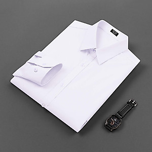 COOFANDY Long Sleeve Button Down Shirts Solid Fitted Dress Shirt for Men White