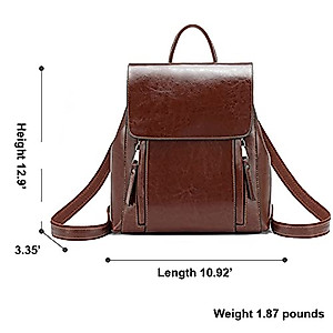 Iswee Vintage Waxy Leather Ladies Backpack Purses for Women Backpack Style Anti-theft Casual Daypack Shoulder Bag Fashion Bag (Black)
