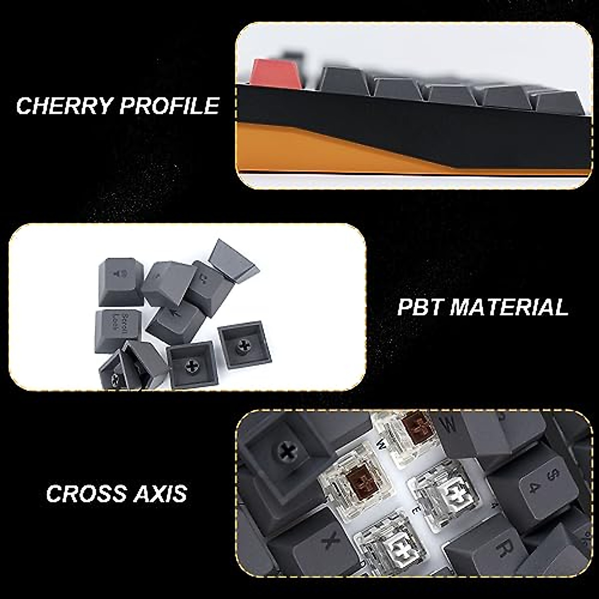 GEKUCAP 128 Keys Dark Grey Keycaps, Cherrr Profile PBT Customized Keycaps Set, Dye Sublimation Black and Grey Keycaps Fit for Any Cherry Mx Switches Gaming Mechanical Keyboard