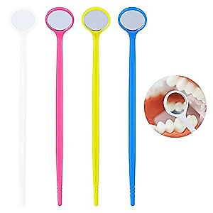 40PCS Disposable Dental Inspection Mirror with 6.3" Handle, Anti-Fog Mouth Mirror Teeth Oral Care Tools Checkers for Dentist, Household and Home Use - 4 Colors
