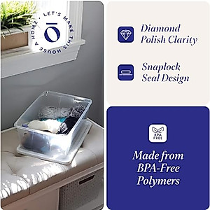 HOMZ 12-Quart Snaplock Clear Plastic Storage Tote Container Bin with Secure Lid and Handles for Home and Office Organization (8 Pack)