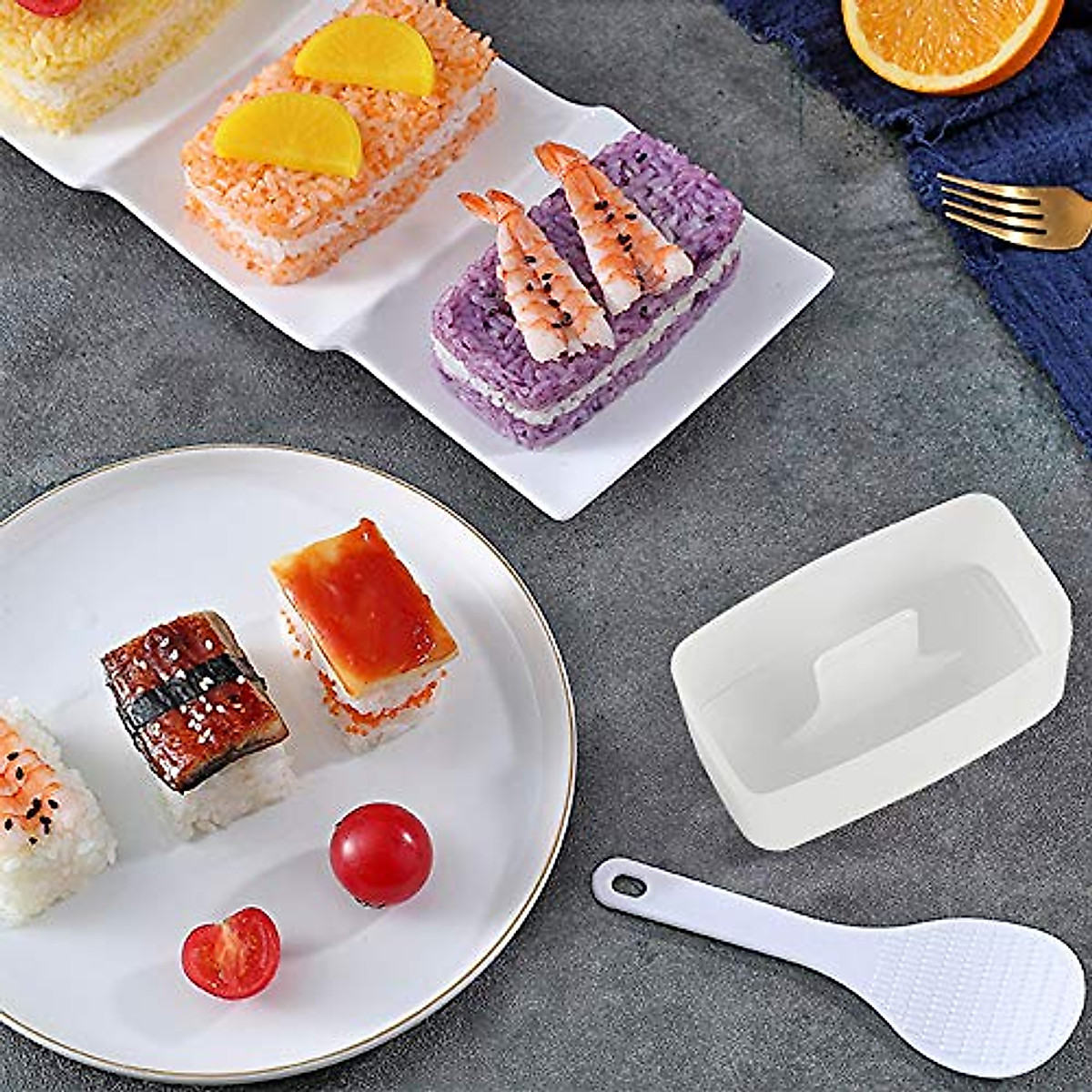 1 Pack Non Stick Musubi Maker Press with Small Rice Paddle, Sushi Making Kit Onigiri Mold Luncheon Meat Press Hawaiian Musubi Maker Mold (White)