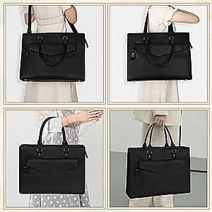 Laptop Tote Bag for Women, 17 Inch Laptop Bag Waterproof Leather Computer Tote Bag, Large Work Bag with USB Charging Port, Womens Laptop Briefcase Business Office Handbag Work Shoulder Bag, Black