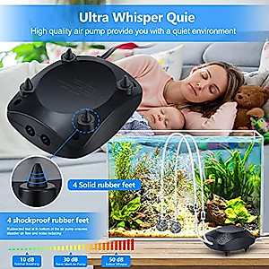 CWKJ Aquarium Air Pump Dual Outlets, Adjustable Quiet Oxygen Aerator Pump, Fish Tank Bubbler with Accessories Kit for Fish Tank up to 100 Gallons