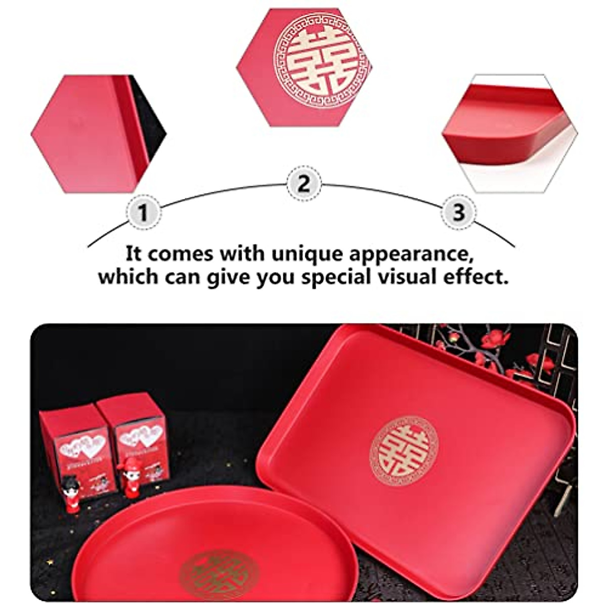 Red Tea Serving Tray Chinese Wedding Dessert Plate Tray Food Serving Tray Decorative Tray Organiser Ottoman Coffee Table Countertop for Bridal Shower Wedding