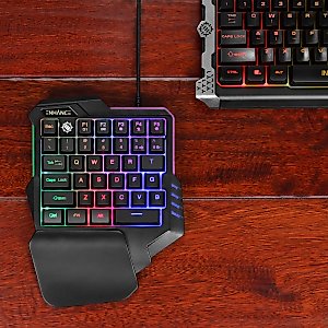 ENHANCE Gaming Keypad One Handed Gaming Keyboard Mini Keyboard - 7 Color LED Backlit, Programmable Keys, Ergonomic Wrist Pad and Braided USB Cable - Small Gaming Keyboard Great for FPS Games