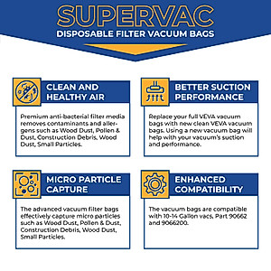 VEVA 15 Pack Premium Vacuum Filter Bags Type F 9066200 Work with Shop Vac 10-14 Gallon Vacuum, Part # SV Shopvac Shop-Vac 90662