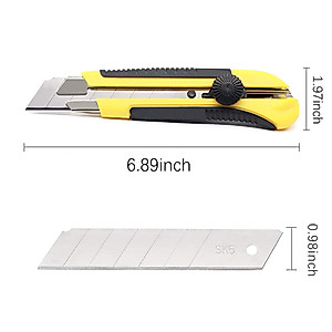 Scimaker 25MM Heavy Duty Utility Knife, Box Cutter with 10pcs SK-5 Retract Blades, Snap-Off Cutters with Rubber Grip for Cardboard, Boxes, DIY Crafts