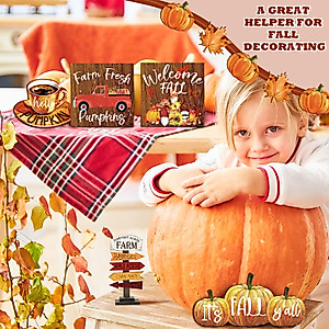 Ferraycle 12 Pcs Fall Tiered Tray Decor Hello Fall Decor Autumn Wood Signs Thanksgiving Pumpkin Maple Leaves Wooden Sign Orange Fall Tabletop Signs for Home Rustic Harvest Table Centerpiece