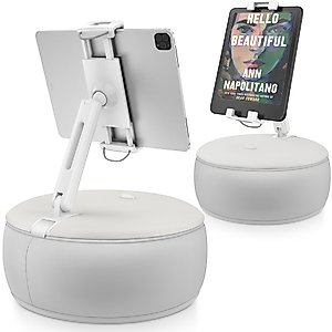 AboveTEK Tablet Pillow Stand Holder for Bed, Hands Free 360° Swivel Phone/iPad/Kindle Pillow Stand for Lap Reading in Bed Laying Down w/Soft Bean Bag, Fits 4.7" to 12.9" Tablets/Phones/Kindle (Grey)