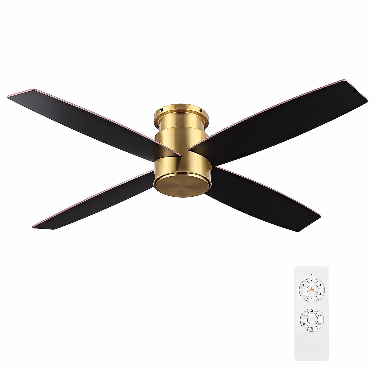 WINGBO 52" Flush Mount DC Ceiling Fan Without Lights, 4 Reversible Blades, Ultra Quiet 6-Speed DC Motor, Hugger Low Profile Indoor Ceiling Fan No Lights, Brass Finish