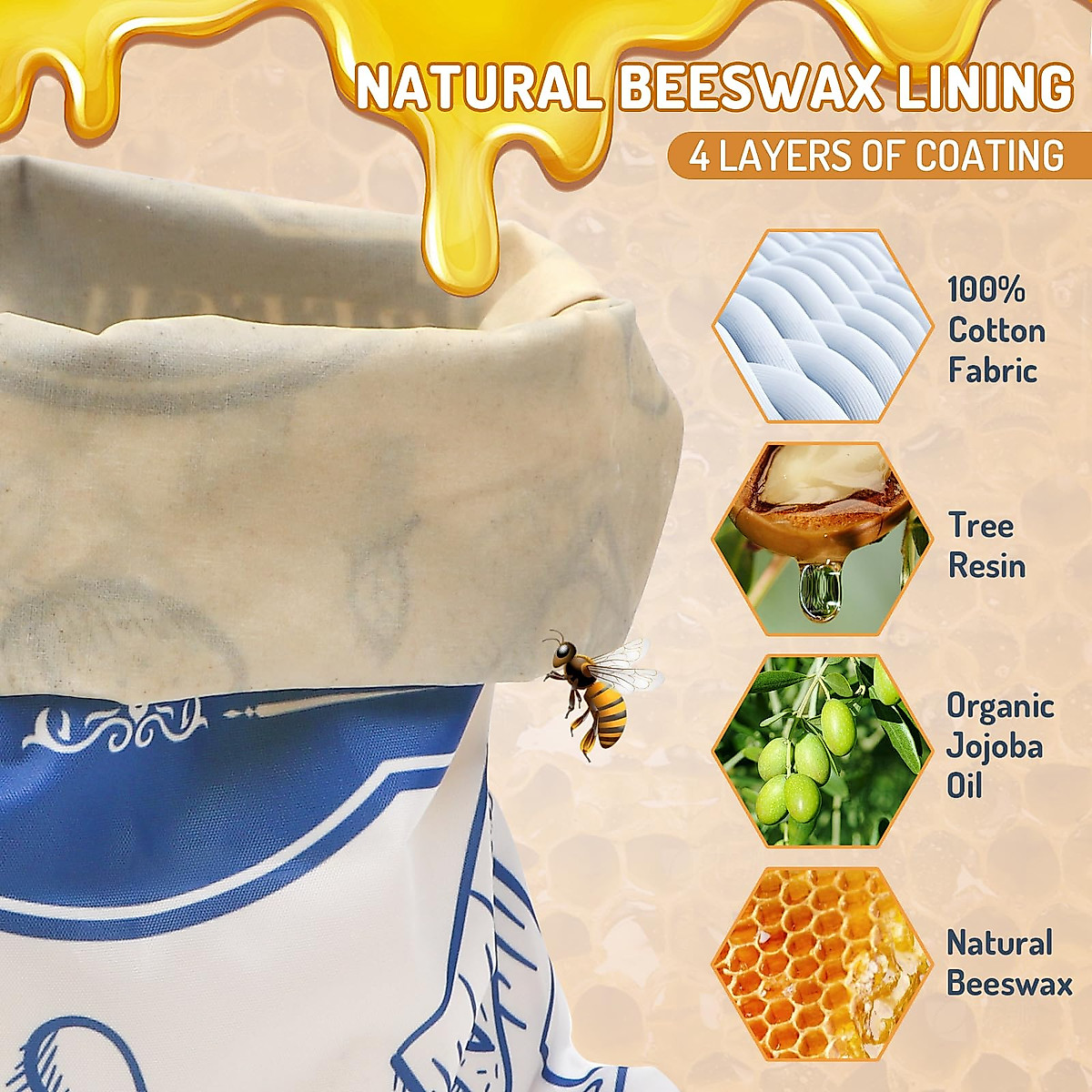 2-Pack Beeswax Bread Bags for Homemade Bread，Reusable Sourdough Storage Bags with Premium Beeswax Coating for Loafs Baguette Fresh Keeping,Great Homesteading Essentials and Baking Gifts.