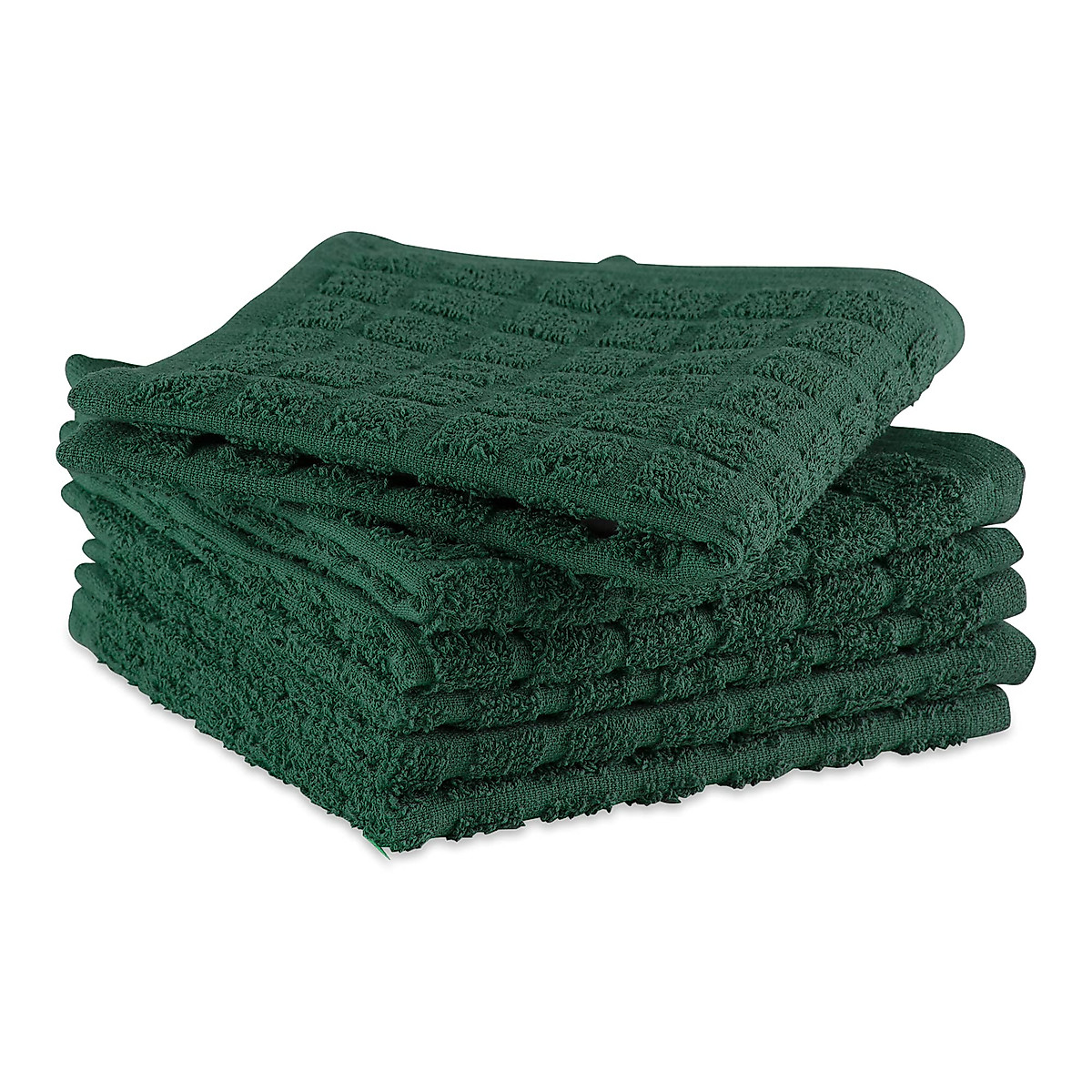 DII Basic Terry Collection Solid Windowpane Dishcloth Set, 12x12, Dark Green, 6 Piece