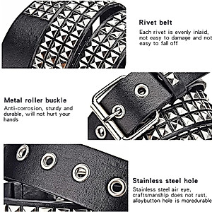 Ulekuke Metal Punk Rock Rivet Studded Belt for Women Men, Gothic Belt with Bright Pyramid Studs(Black)