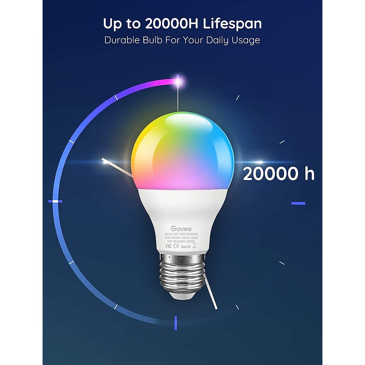 Govee Smart LED Bulbs, Bluetooth Light Bulbs, RGBWW Color Changing Light Bulbs with App Control, A19, E26, Music Sync and 8 Scene Mode for Living Room Bedroom Party, 2 Pack(Not Support WiFi/Alexa)