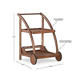 Linon Chandler Acorn Finished Acacia Wood Outdoor Bar Trolley with Three Bottle Glass Holders